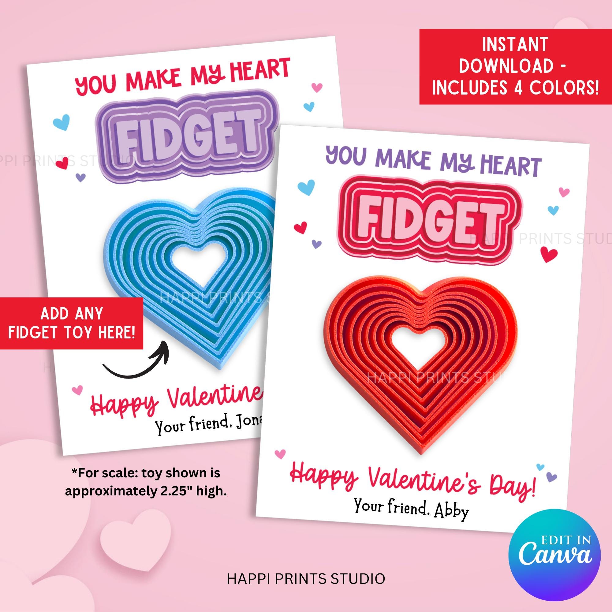 Layered Fidget Heart Valentine Printable Tag, 3D Printed Heart Fidget ...