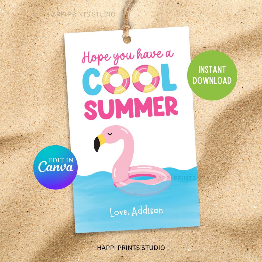 Cool Summer Gift Tag, Pool Floatie End of School Year Summer Gift Tag ...