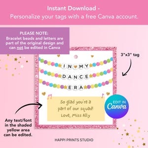 In My Dance Era Favor Treat Tag, Editable Friendship Bracelet Dance Era ...