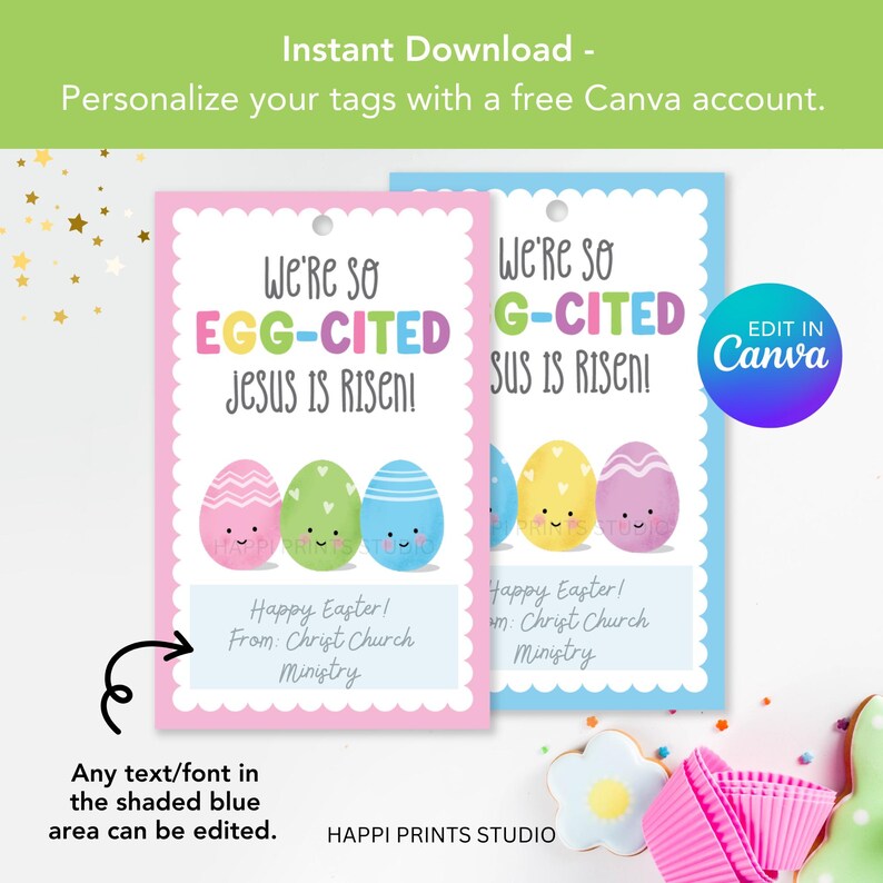 Egg-cited Jesus is Risen Easter Basket Printable Gift Tag, Editable ...