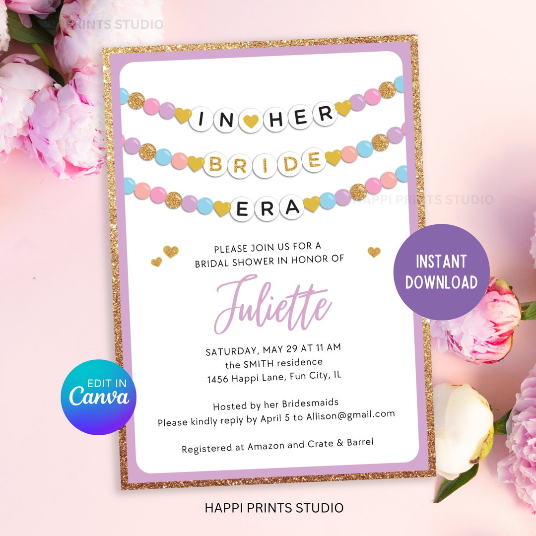 In Her Bride Era Bridal Shower Invitation Printable, Custom Friendship ...