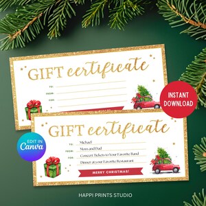 Editable Holiday Gift Certificate Template, Printable Gift Voucher ...