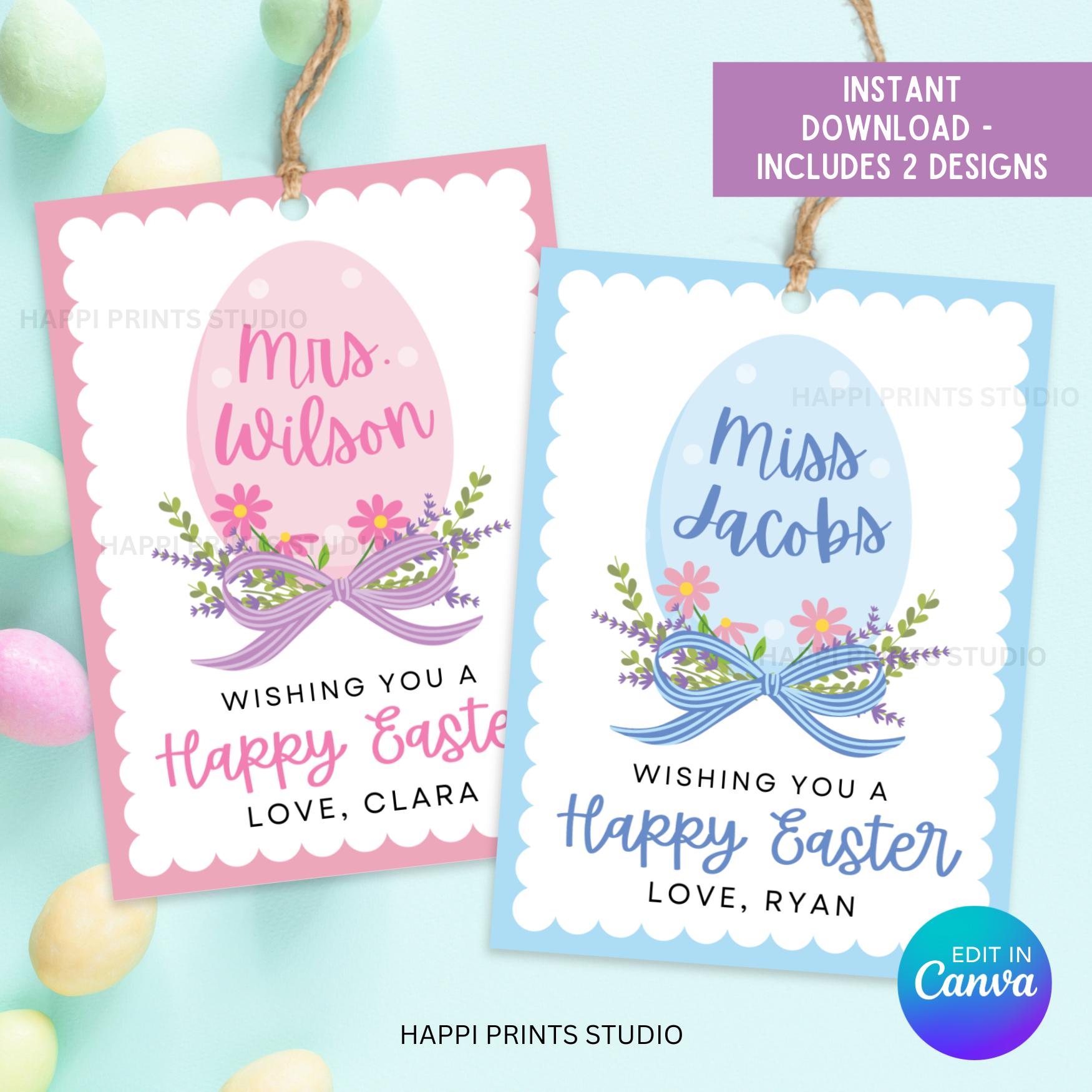 Flower Ribbon Easter Egg Teacher Printable Gift Tag, Teacher ...