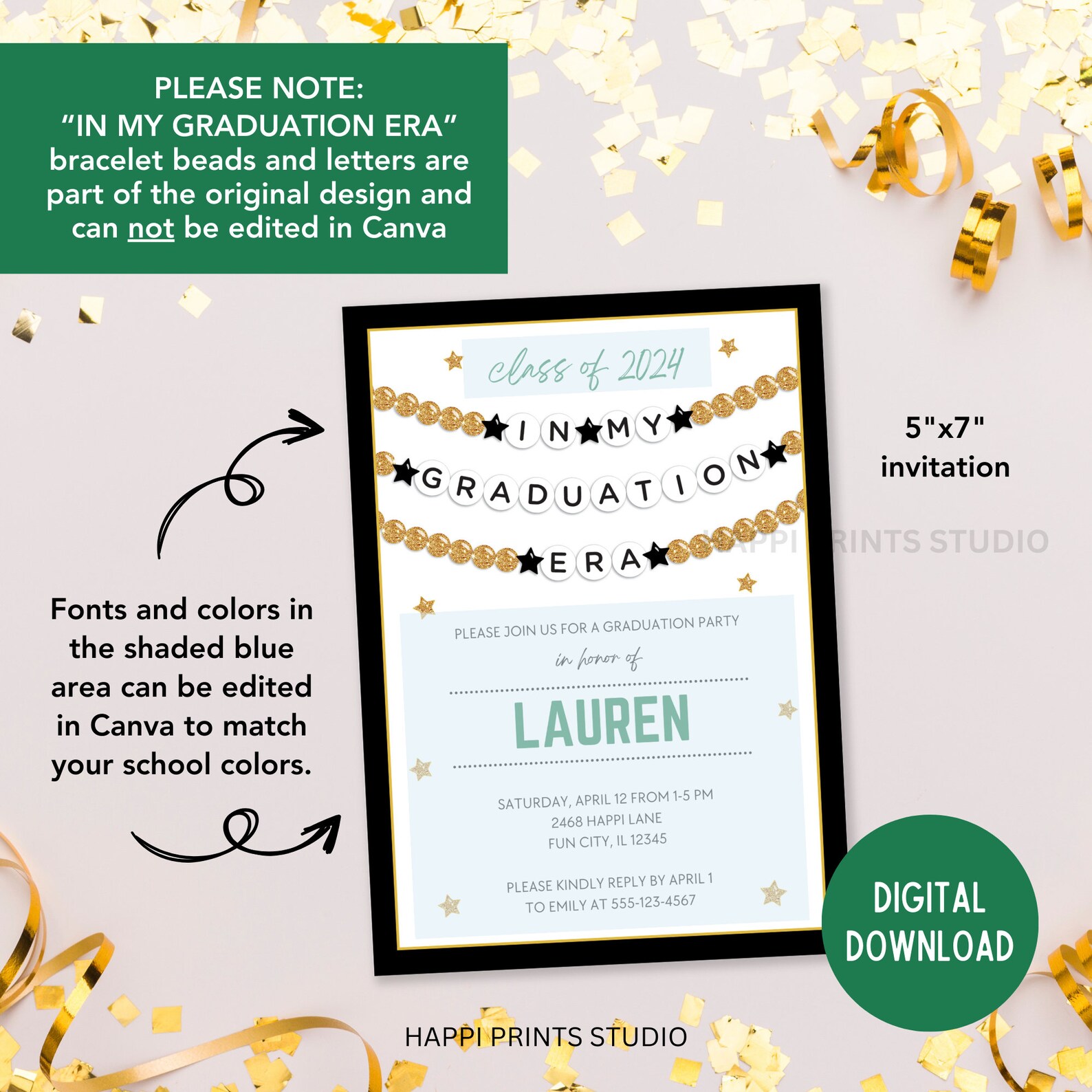 In My Graduation Era Digital Invitation, Editable Friendship Bracelet ...