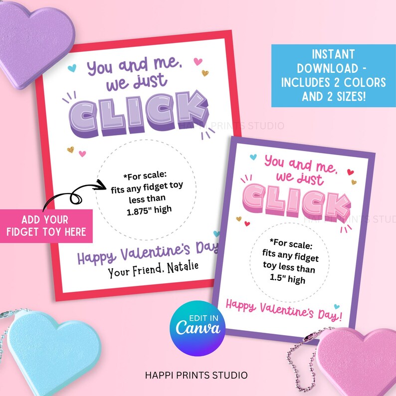 We Just Click Valentine Card, Clicking Fidget Valentine Favor Printable ...