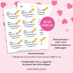 Pencil Eraser Valentine Classroom Exchange Card, Eraser Favor Tag ...