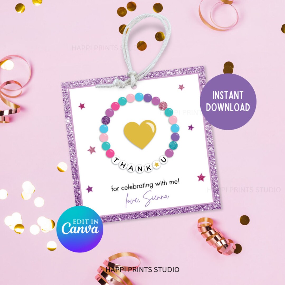 Editable Friendship Bracelet Thank You Tag, Printable Favor Gift Tag ...