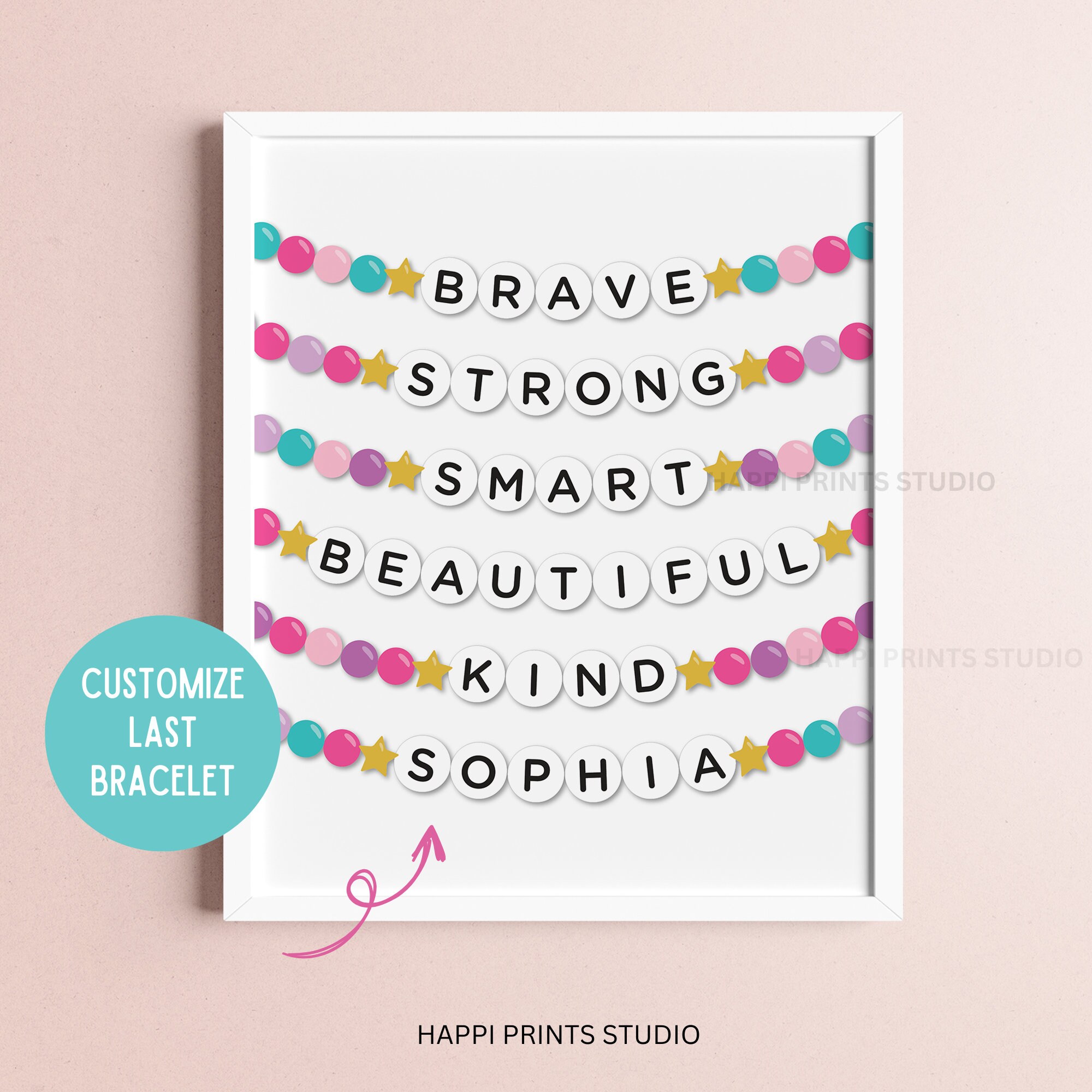 Custom Friendship Bracelet Printable Name Wall Art, Girl Affirmation ...