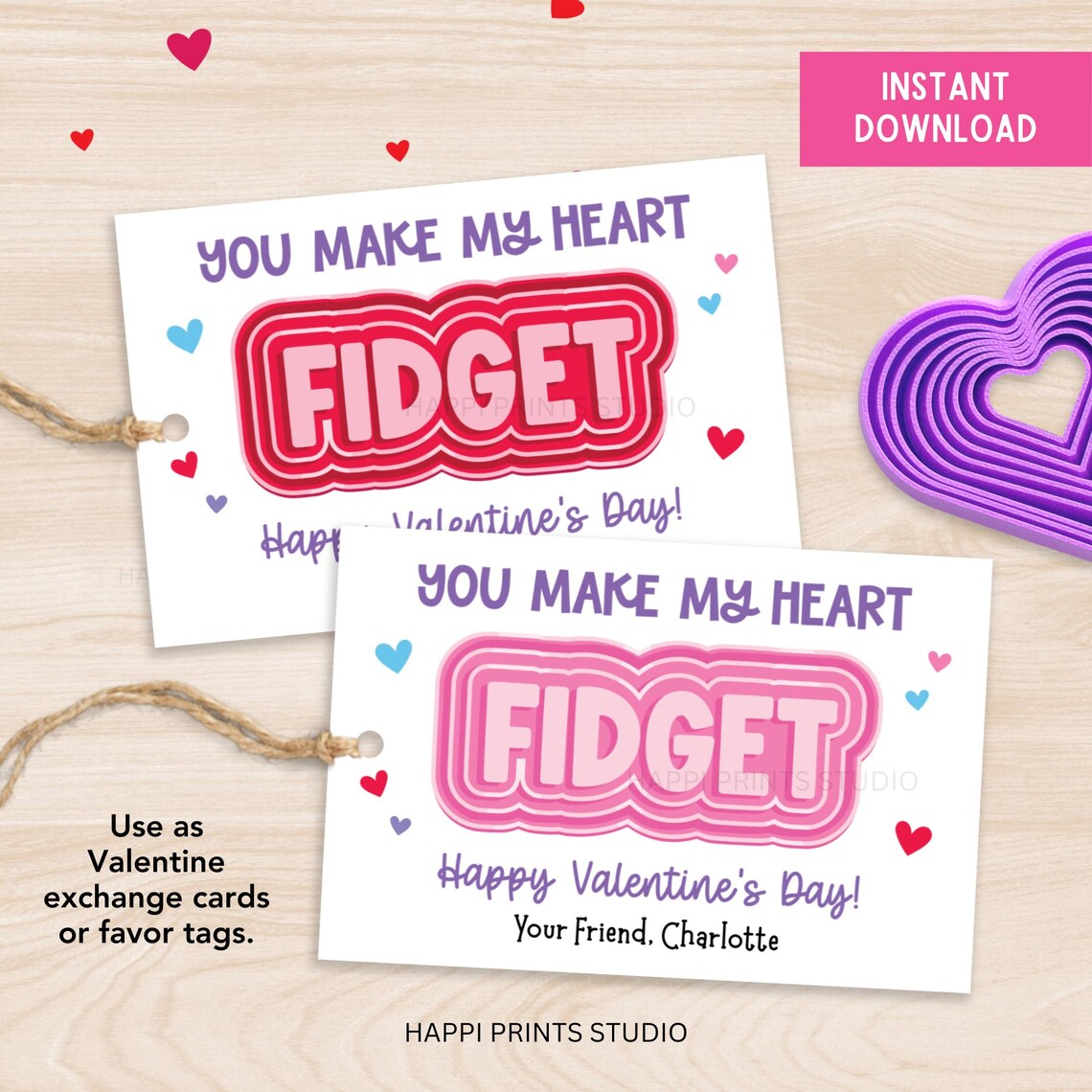 Layered Fidget Valentine Printable Tag, 3D Printed Fidget Valentine Toy ...