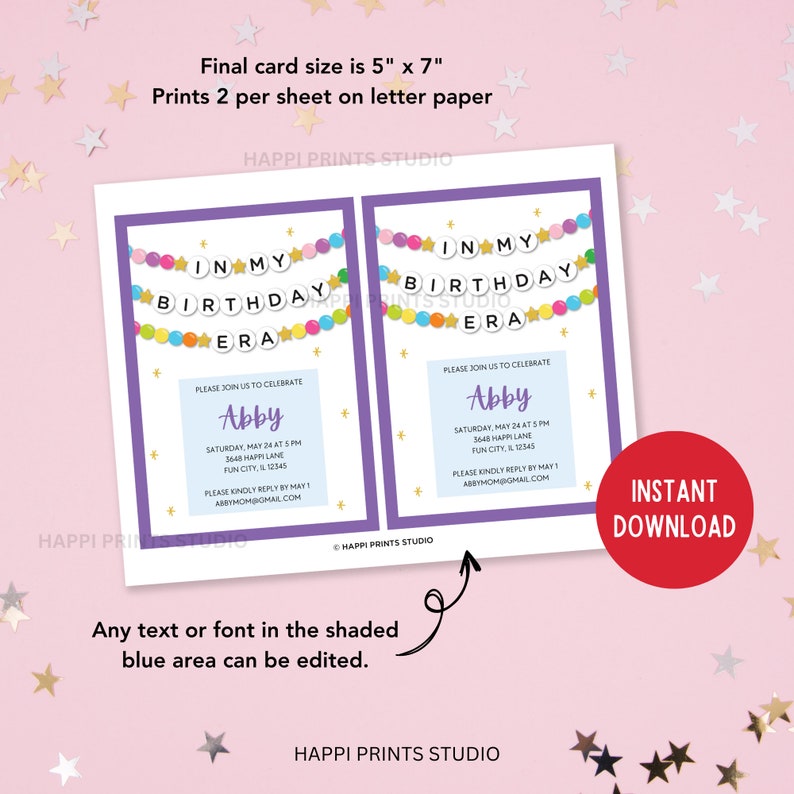 In My Birthday Era Invite Printable, Friendship Bracelet Birthday ...
