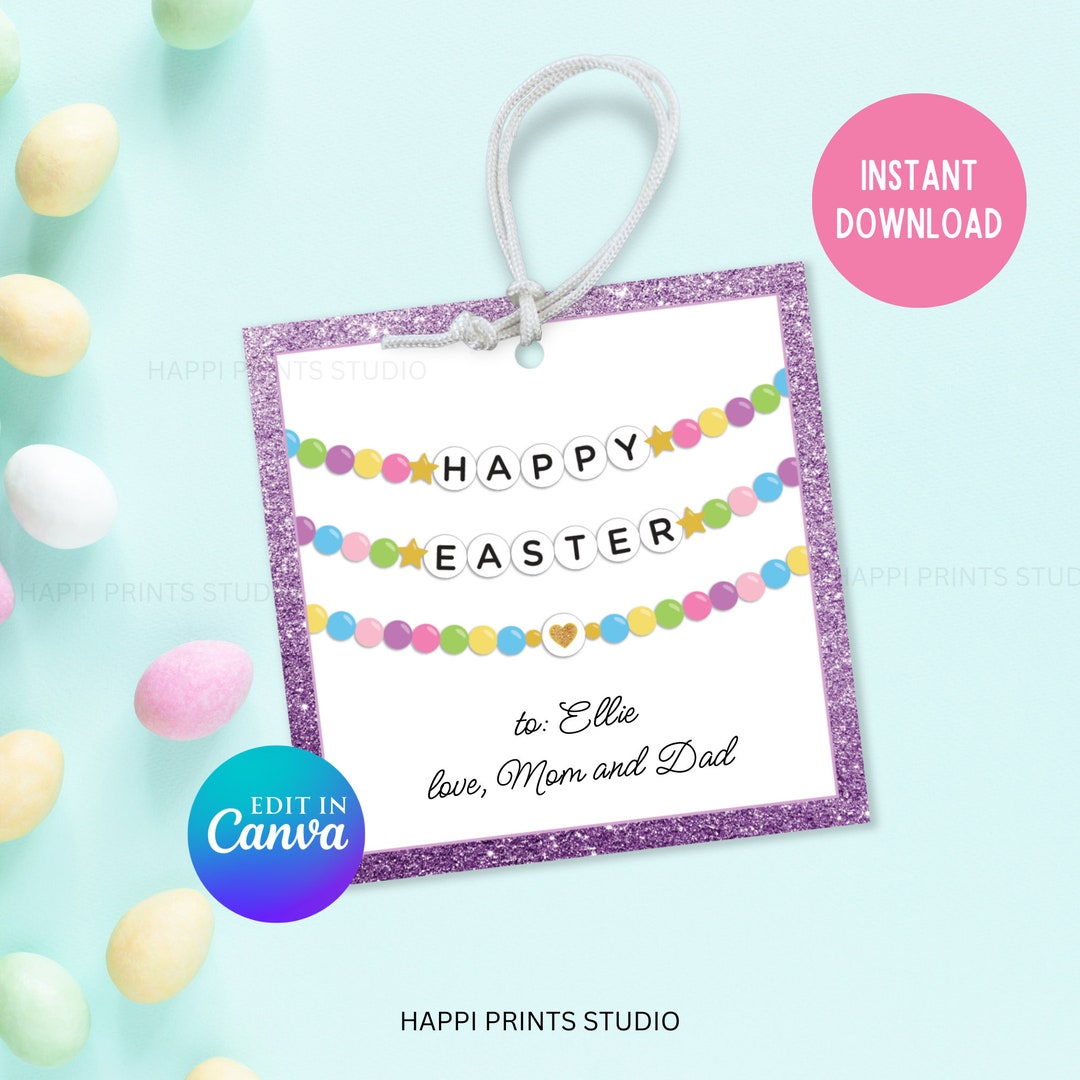 Easter Friendship Bracelet Gift Tag Printable, Happy Easter Printable ...
