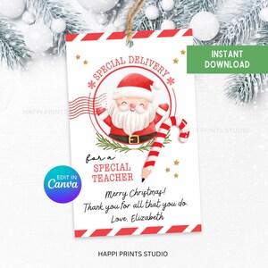 Editable Teacher Appreciation Christmas Gift Tag, Printable Santa ...