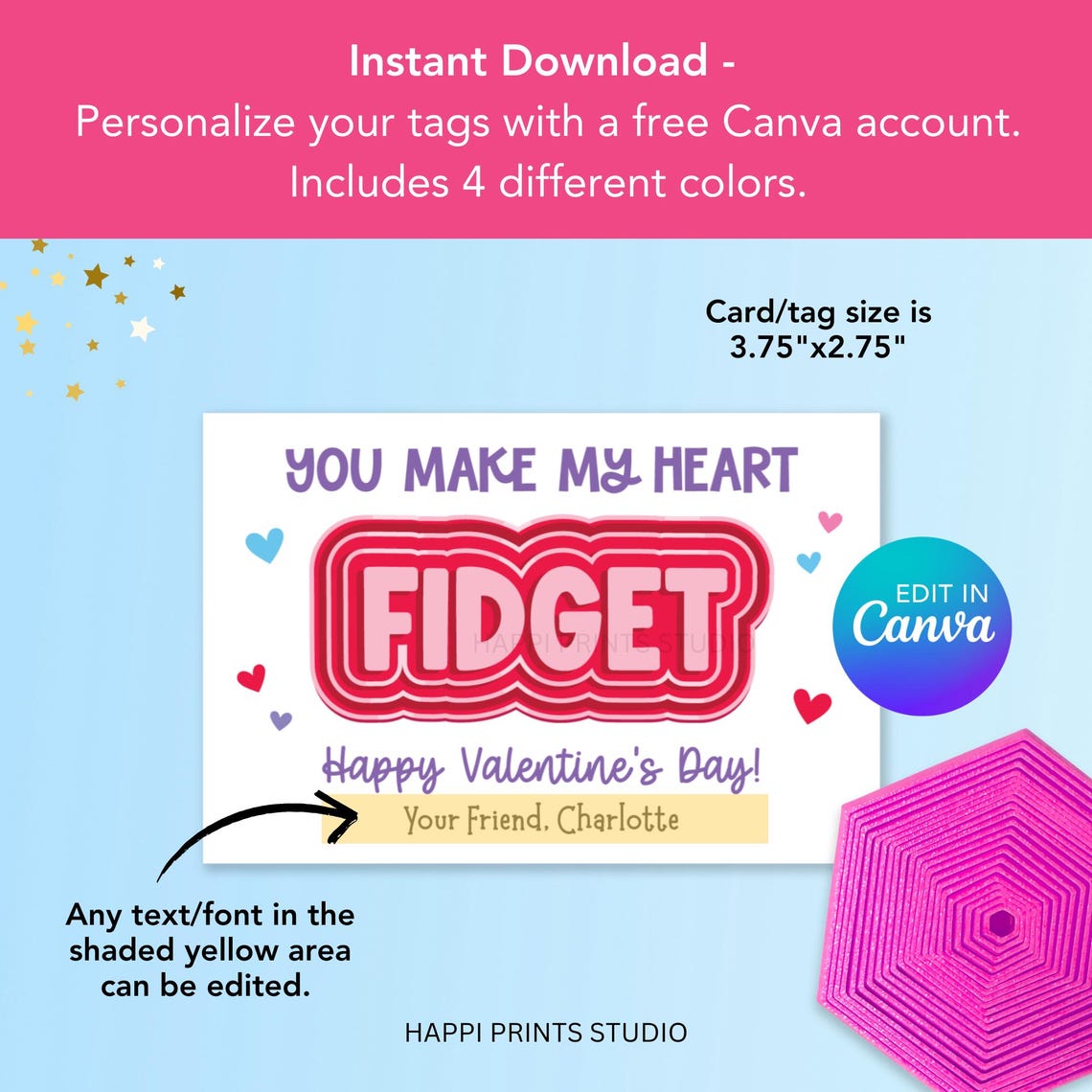 Layered Fidget Valentine Printable Tag, 3D Printed Fidget Valentine Toy ...