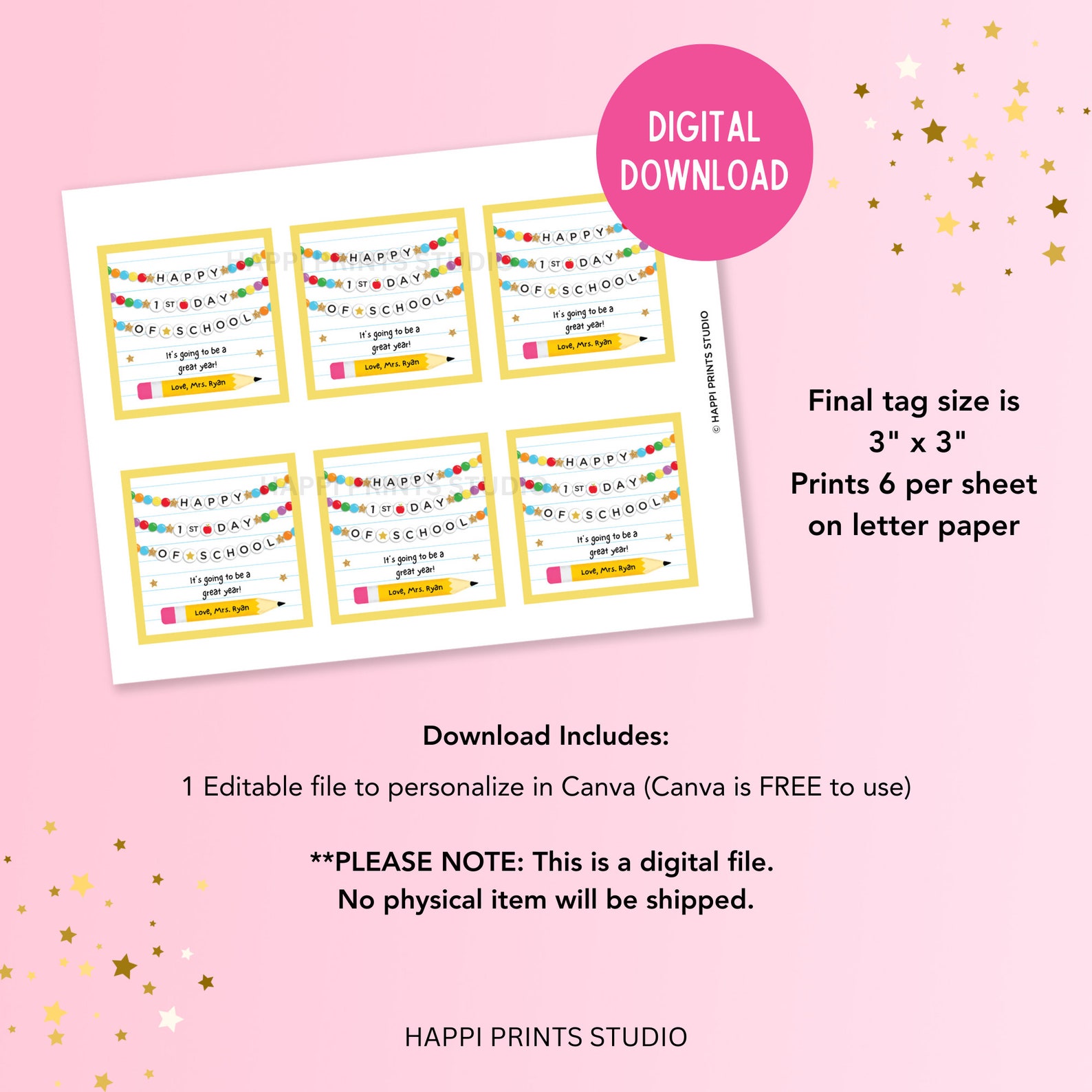 Happy First Day of School Gift Tag, Editable Friendship Bracelet ...