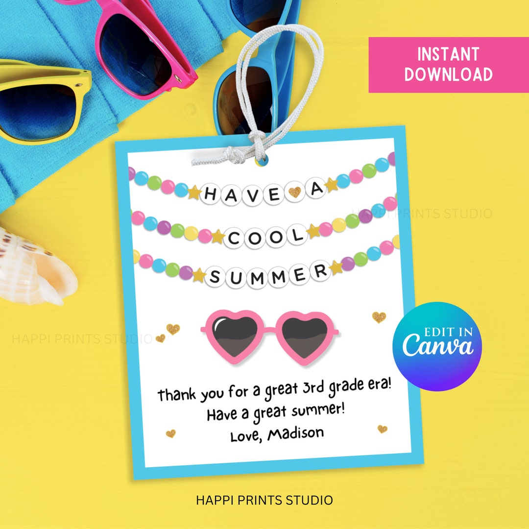 Cool Summer Gift Tag, End of School Year Summer Gift Tag, Friendship ...