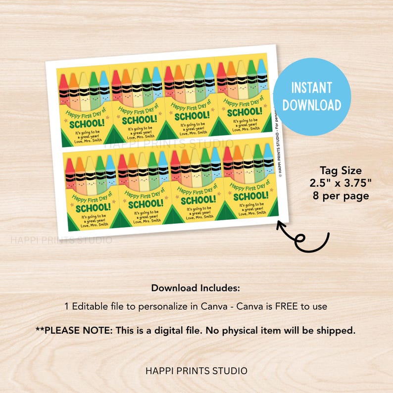 Happy First Day of School Crayon Box Colorful Rainbow Gift Tag, Back to ...