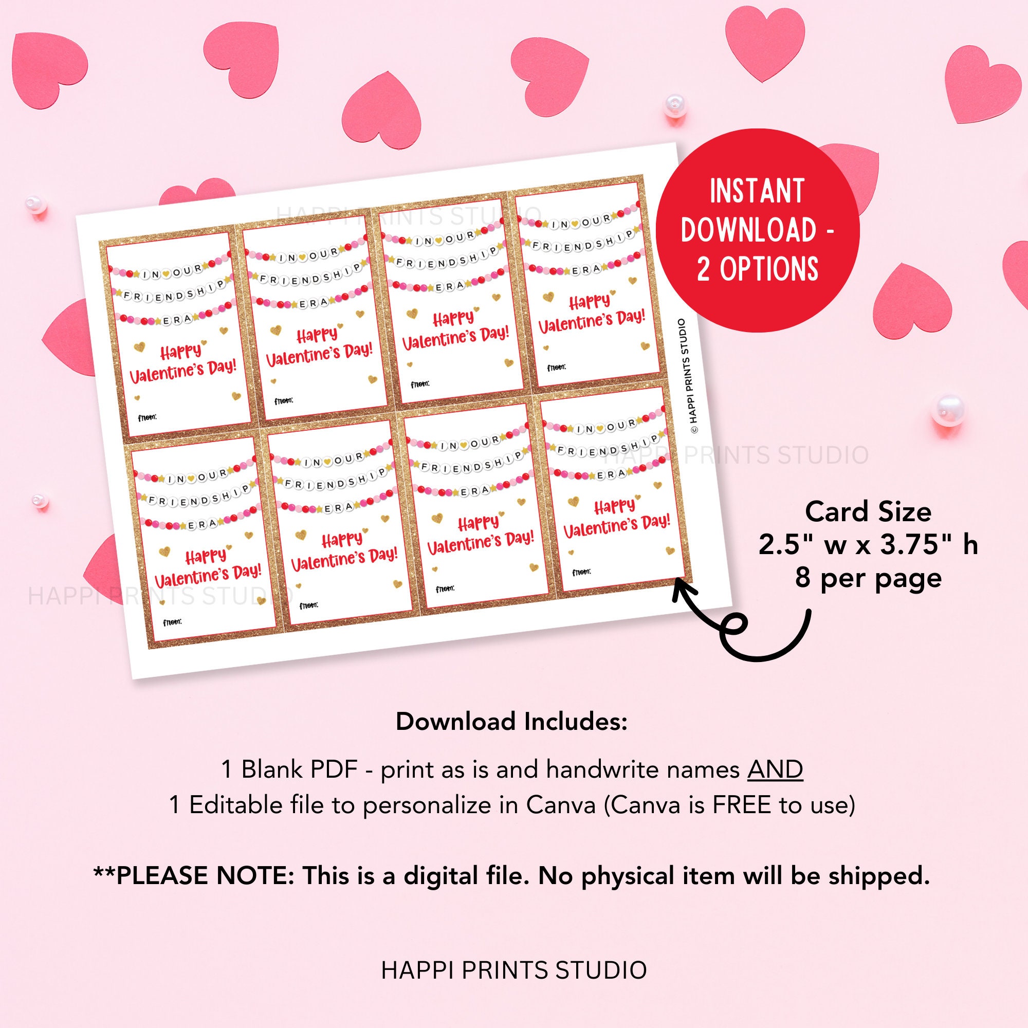 Friendship Bracelet Valentine Card, Glitter Valentine Classroom Card ...