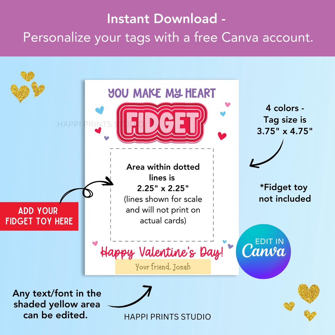 Layered Fidget Heart Valentine Printable Tag, 3D Printed Heart Fidget ...