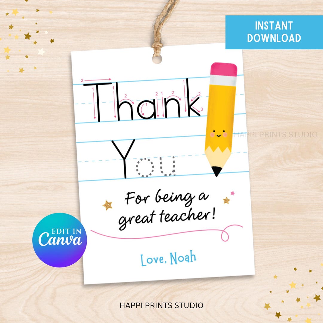 Pencil Handwriting Teacher End of School Year Gift Tag, Teacher ...