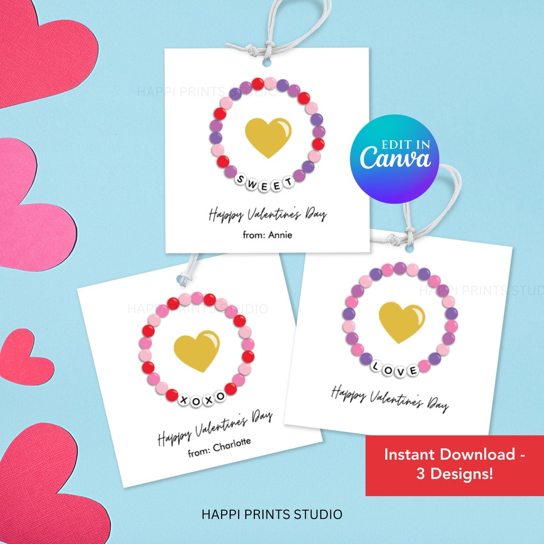 Friendship Bracelet Valentine Gift Tag, Classroom Valentine Treat Bag ...