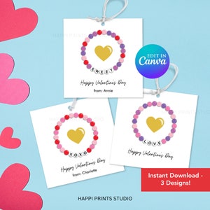 Friendship Bracelet Valentine Gift Tag, Classroom Valentine Treat Bag ...