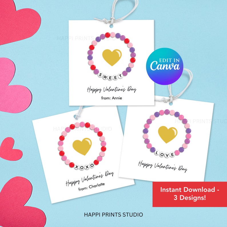 Friendship Bracelet Valentine Gift Tag, Classroom Valentine Treat Bag ...