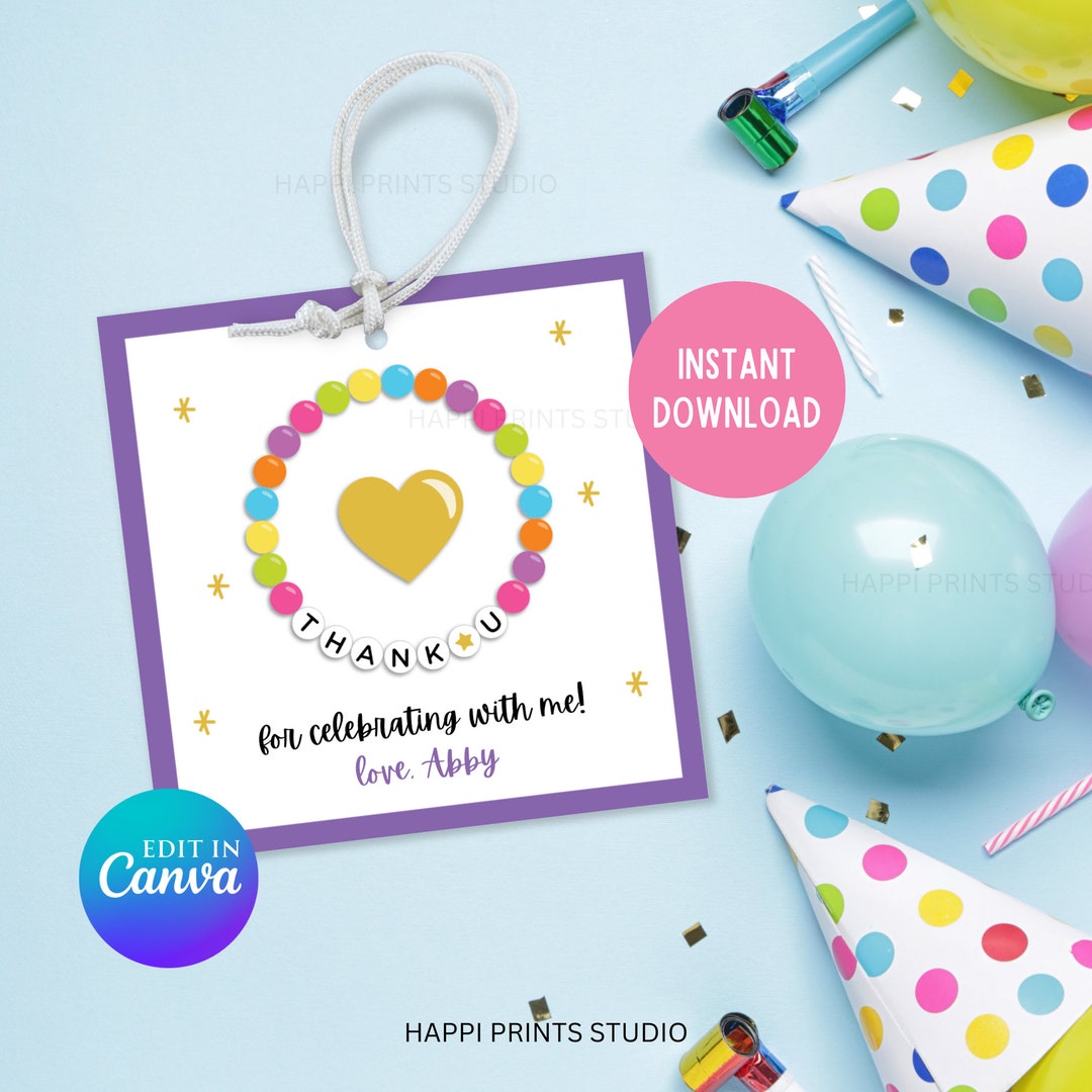 Editable Friendship Bracelet Thank You Tag, Printable Favor Gift Tag ...