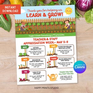 Spring Garden Theme Teacher and Staff Appreciation Week Flyer, Editable ...