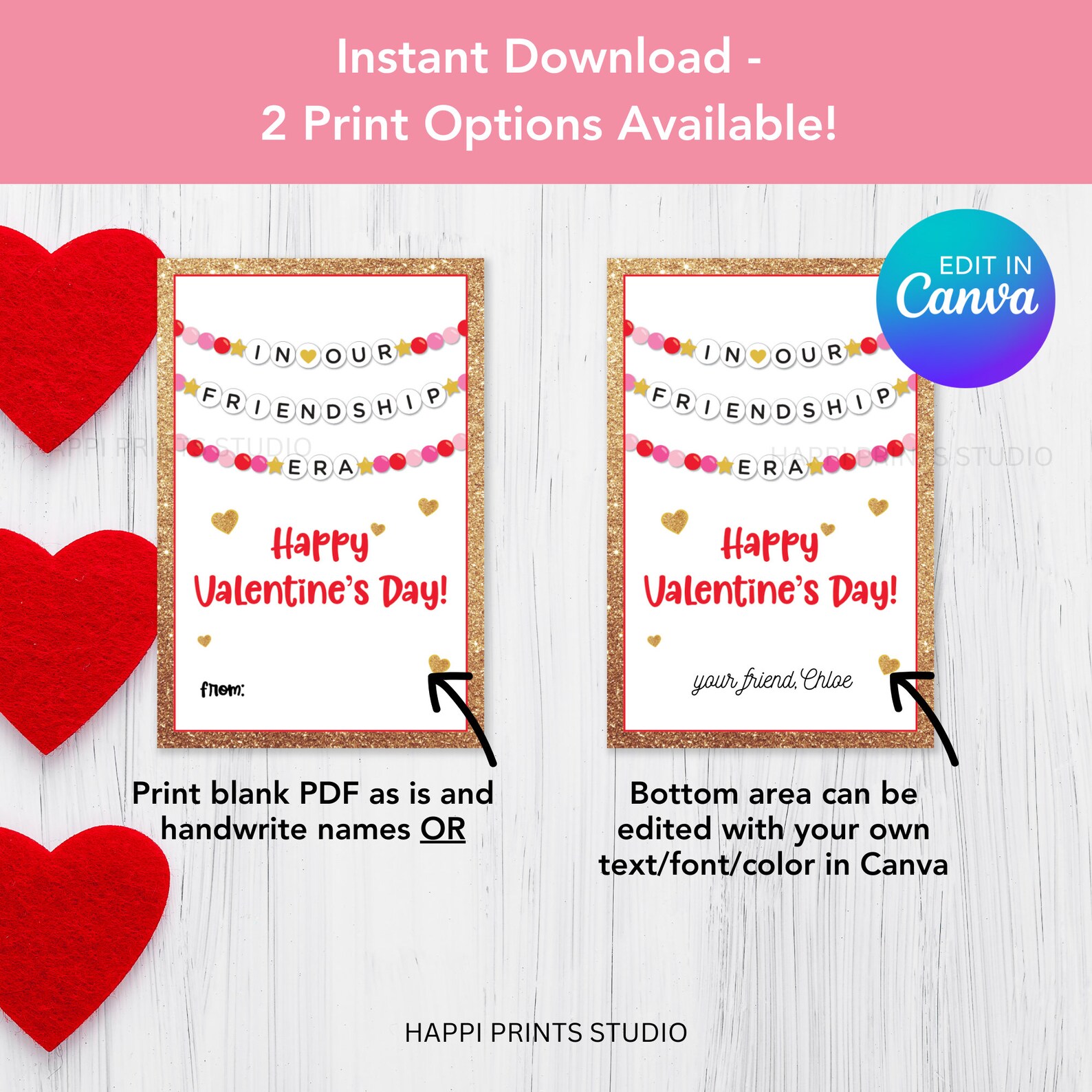 Friendship Bracelet Valentine Card, Glitter Valentine Classroom Card ...