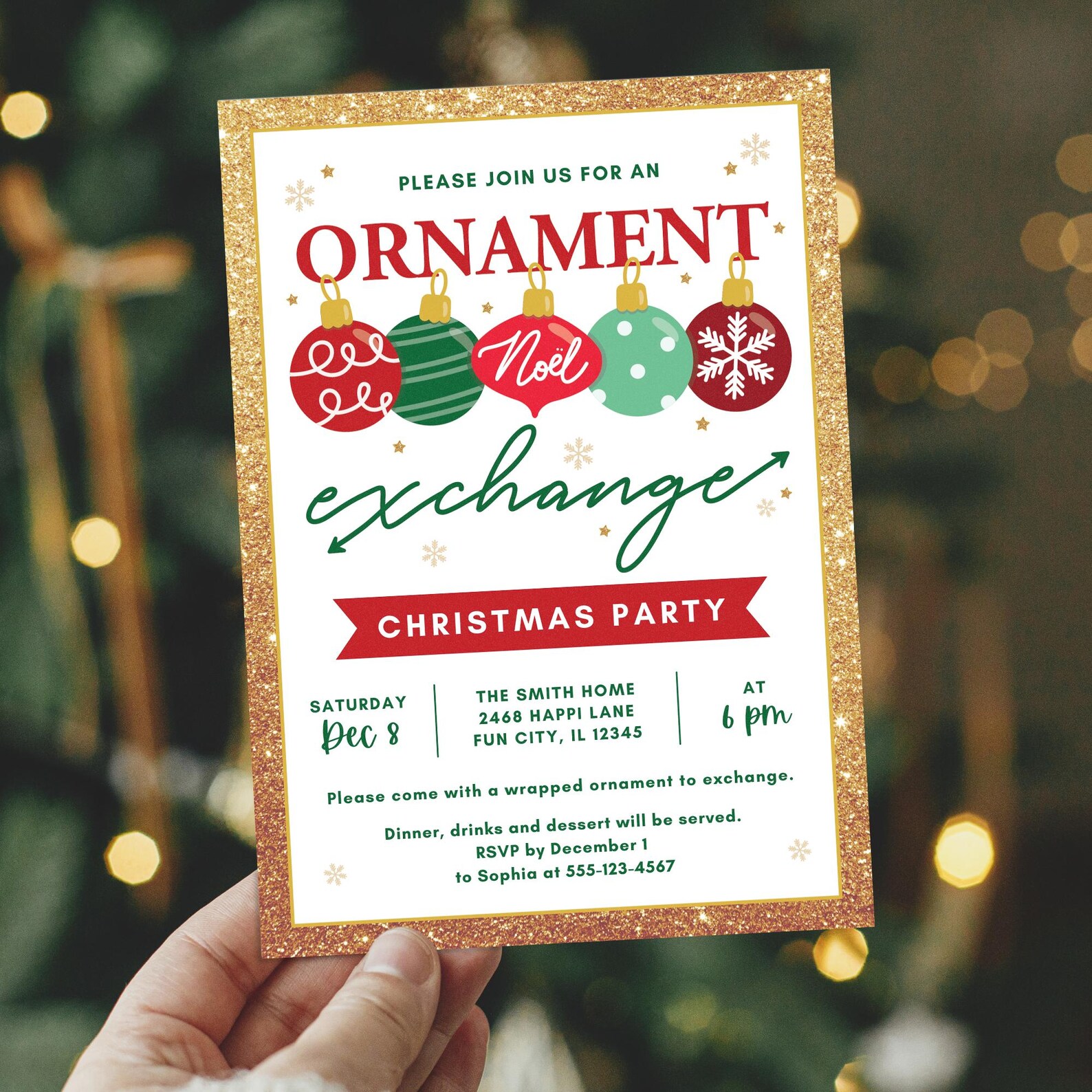Classic Red Ornament Exchange Christmas Party Invitation, Holiday ...