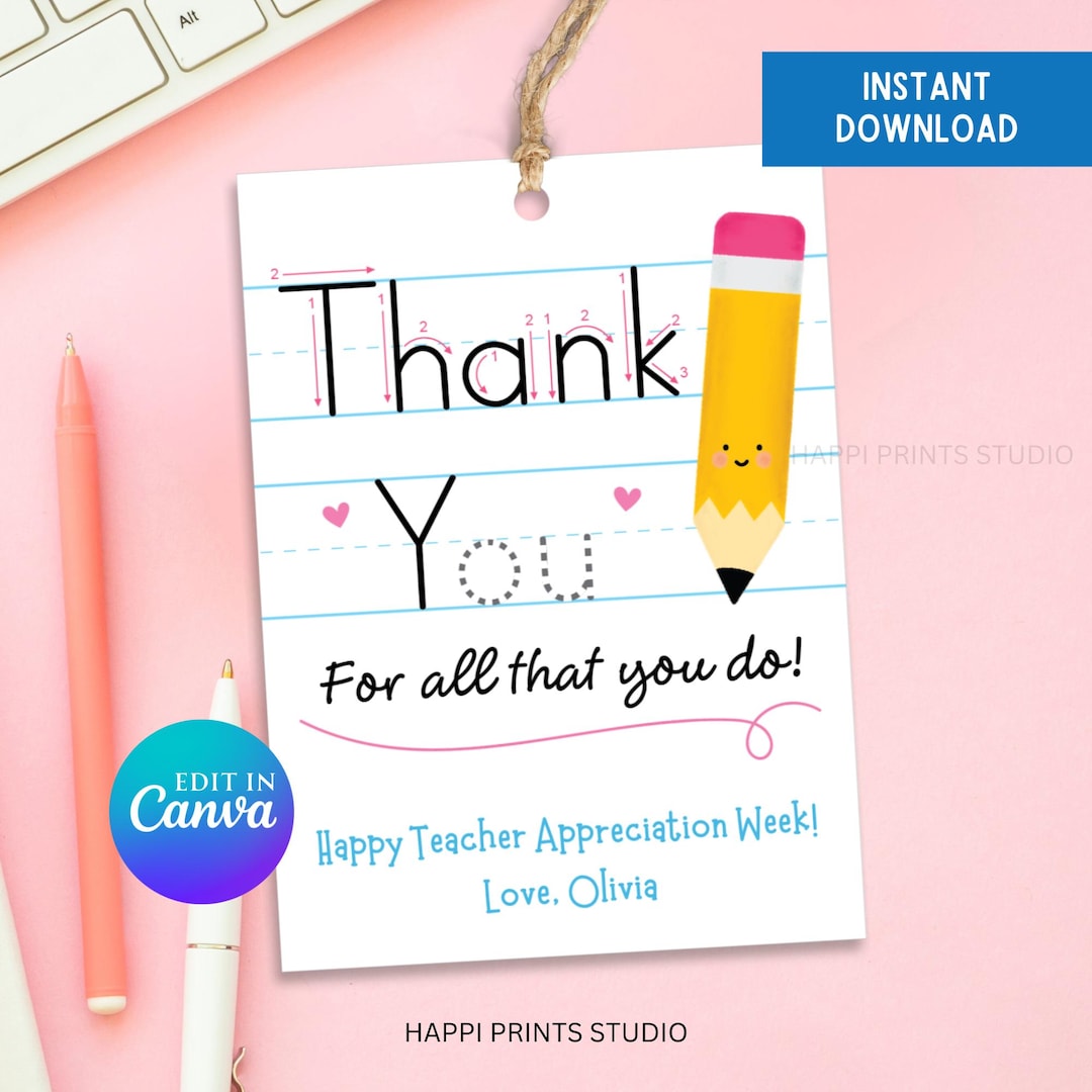 Handwriting Pencil Teacher Appreciation Gift Tag, Pencil Tag for ...
