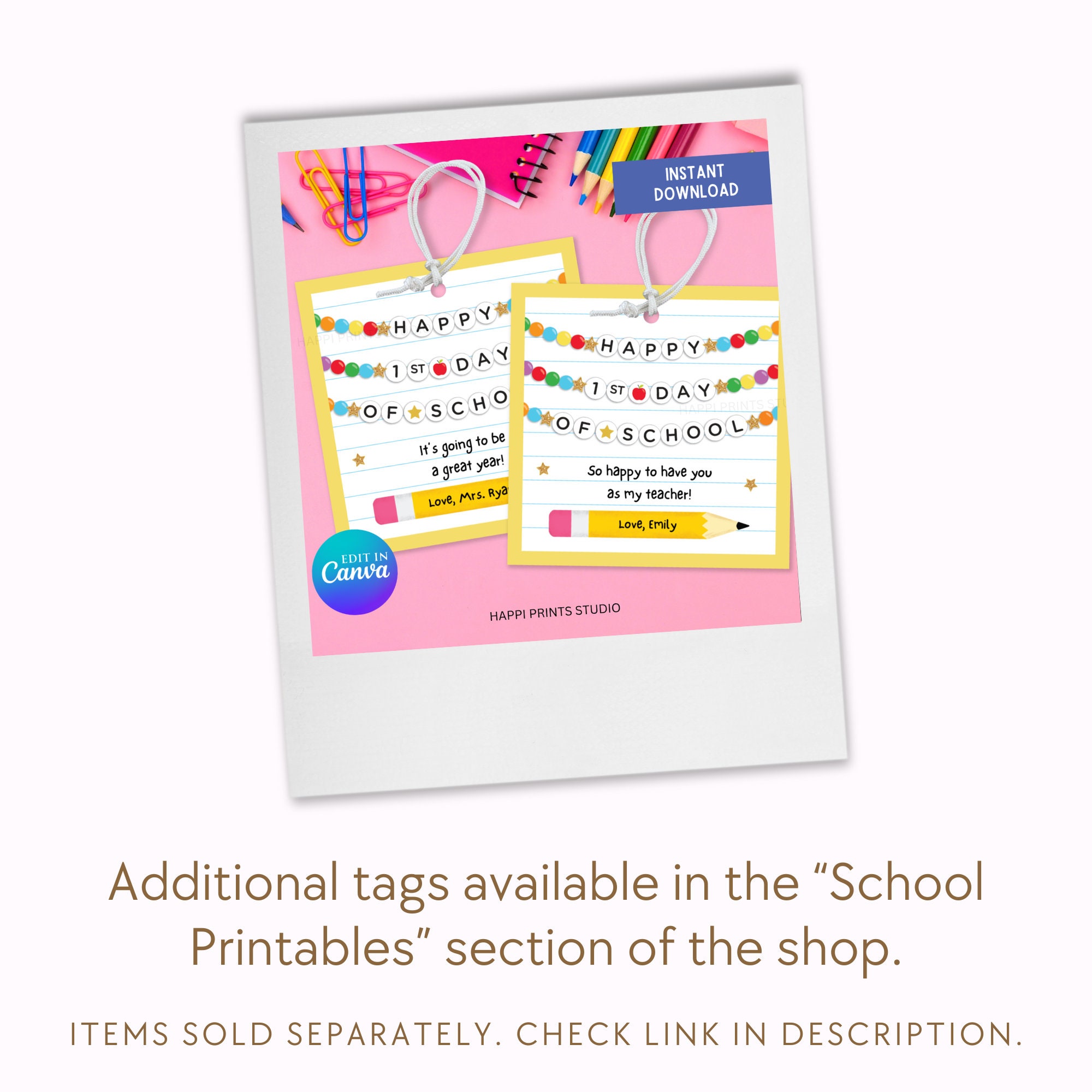 First Day of School Gift Tag, Editable Friendship Bracelet Teacher Gift ...