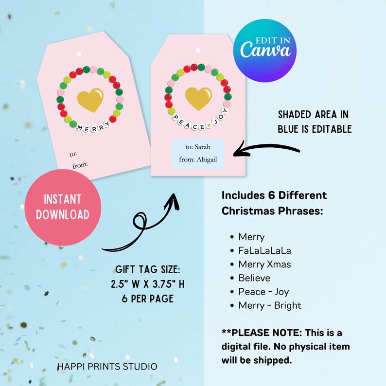 Editable Friendship Bracelet Christmas Gift Tag, Printable Gift Tag ...