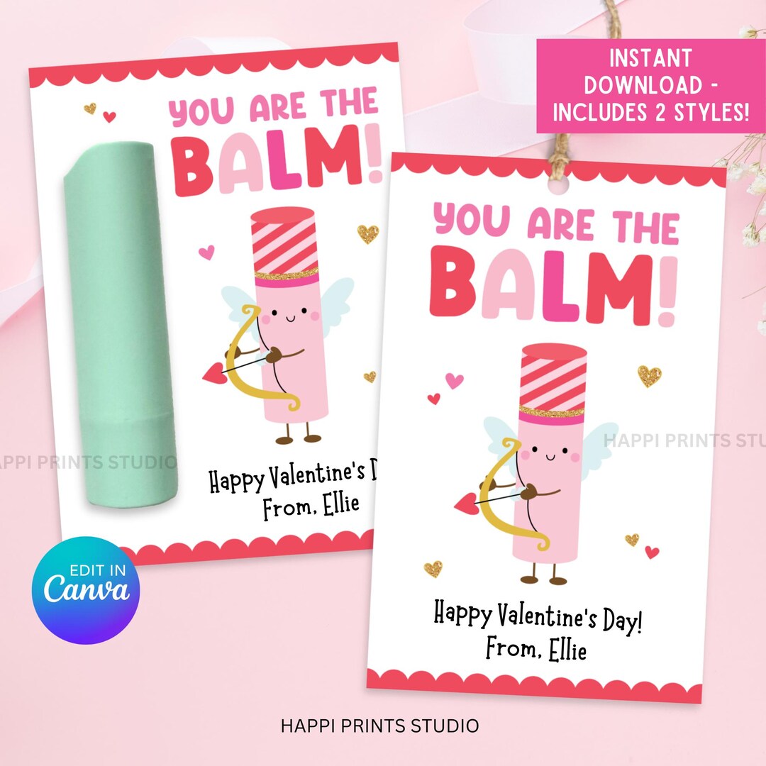 Valentine Lip Balm Printable Gift Tag, Lip Balm Holder Valentine Card ...
