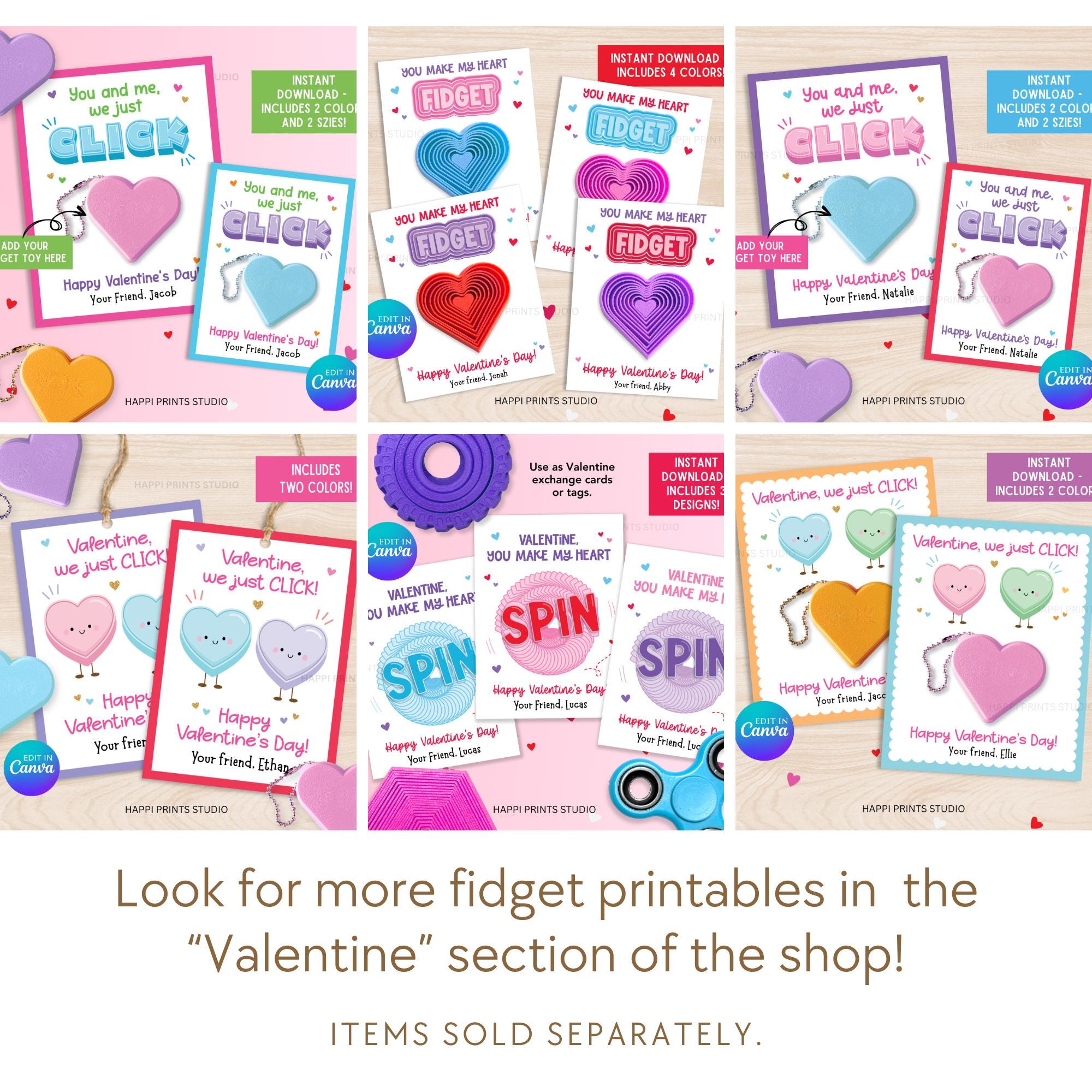 Layered 3D Heart Fidget Valentine Tag, 3D Printed Fidget Heart ...