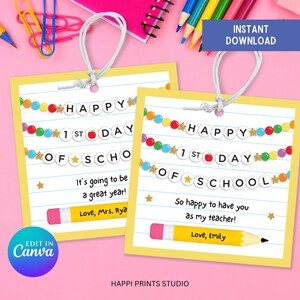 Happy First Day of School Gift Tag, Editable Friendship Bracelet ...