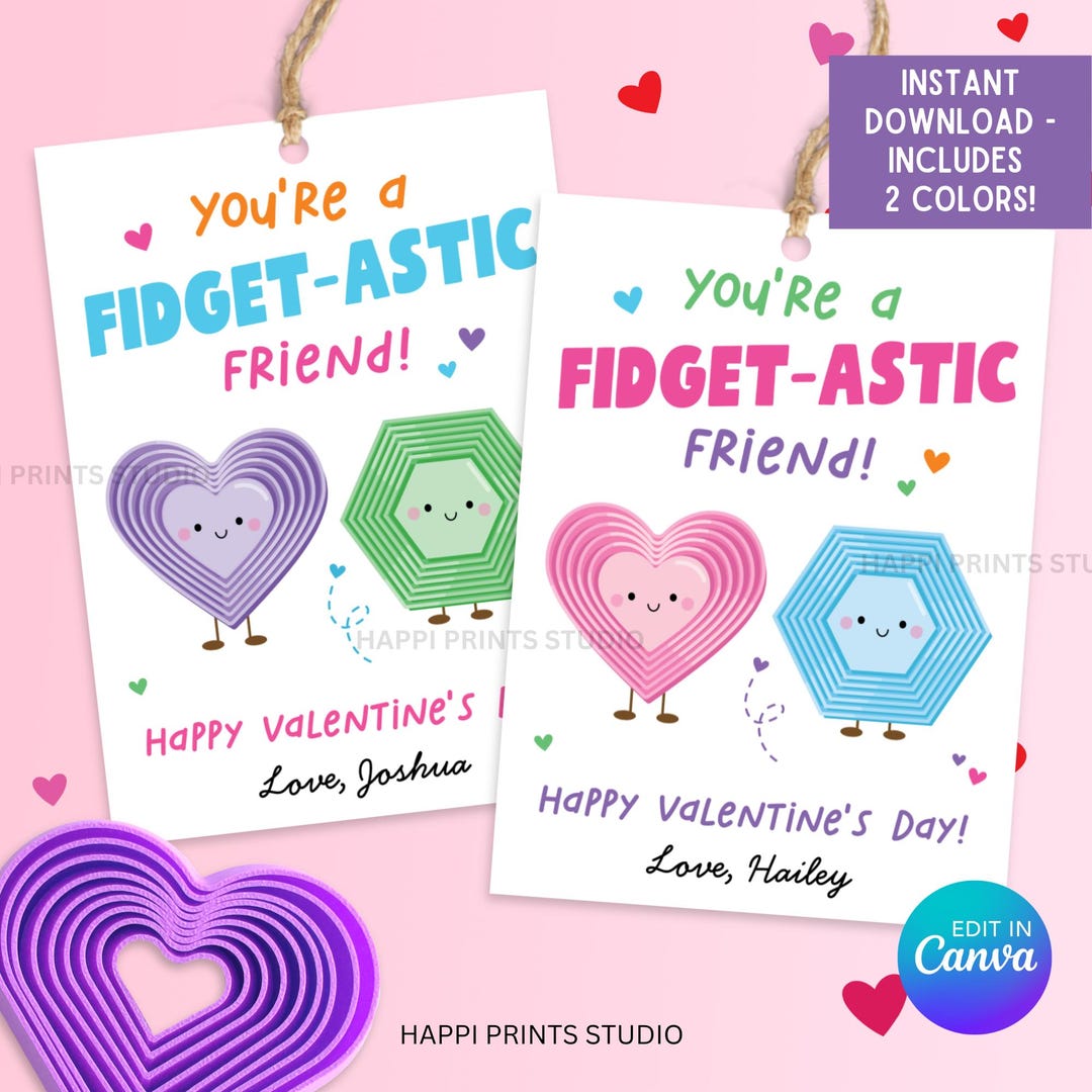 3D Printed Fidget Valentine Tag, Layered Fidget Heart Hexagon Valentine ...