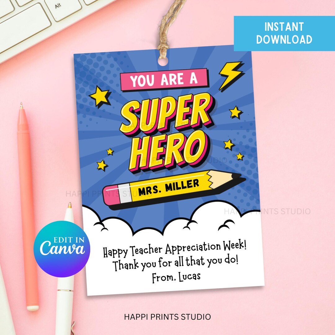 Super Hero Teacher Appreciation Week Gift Tag, Superhero Comic Book ...