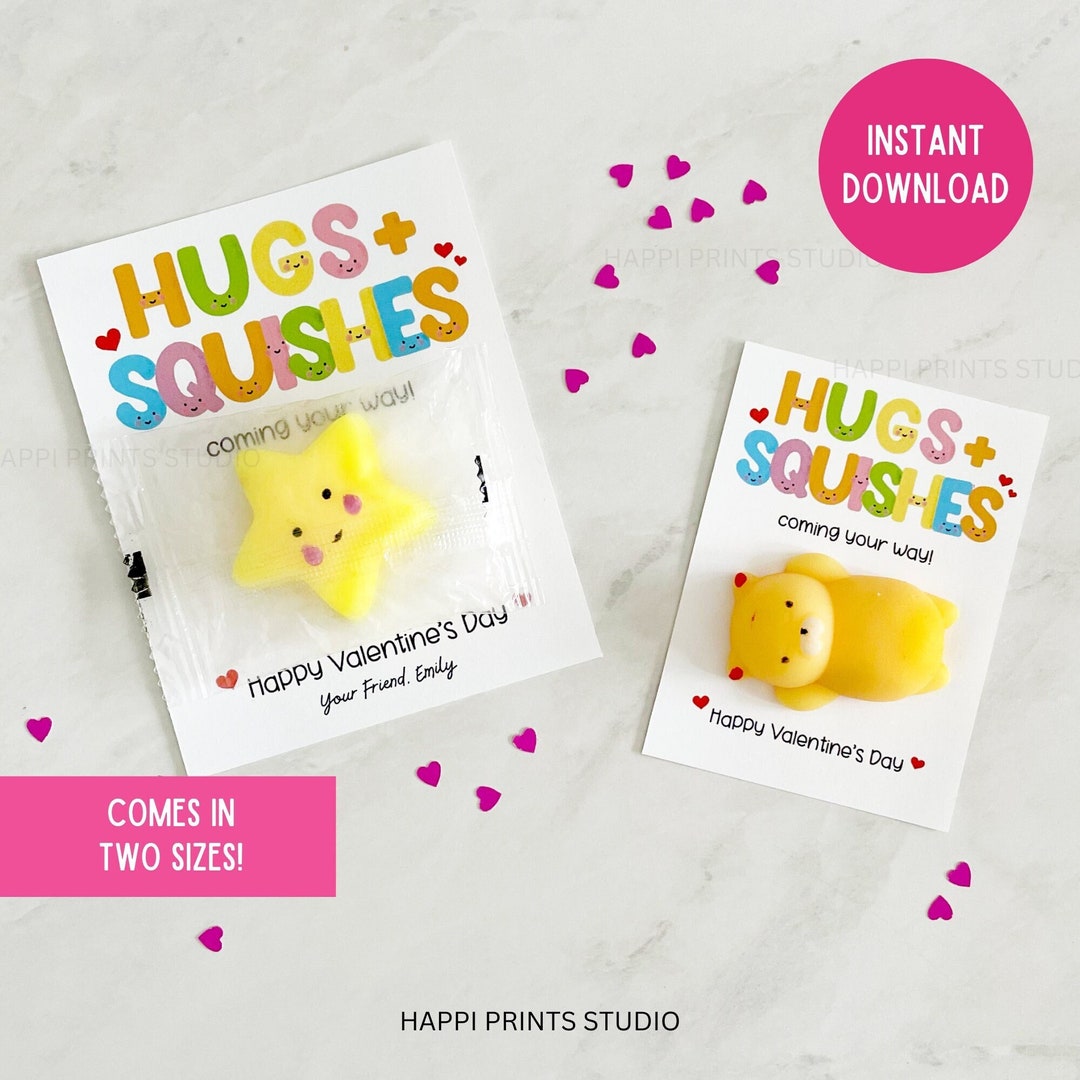 Squishy Valentine Classroom Exchange Card, Hugs and Squishes Tag ...