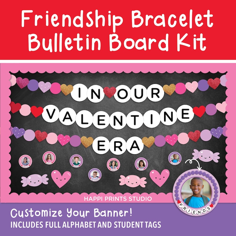 In Our Valentine Era Friendship Bracelet Bulletin Board Kit, Valentine ...