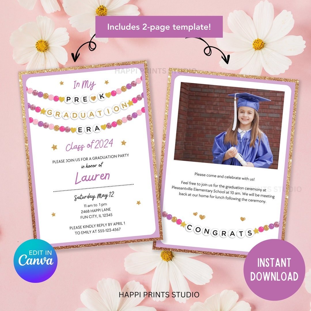 In My Pre-k Graduation Era Digital Invitation, Editable Friendship ...