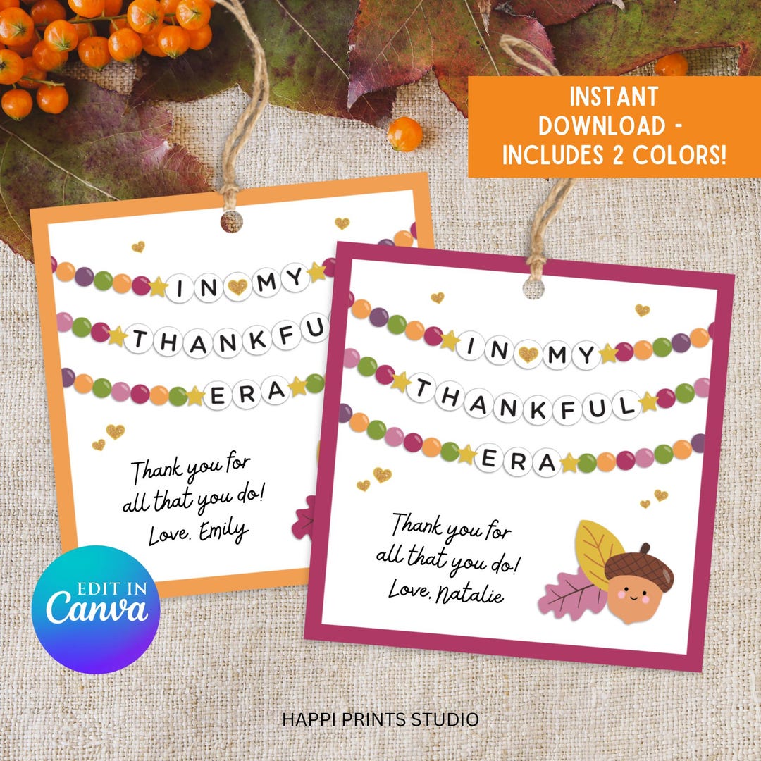 In My Thankful Era Gift Tag, Fall Friendship Bracelet Thank You Gift ...