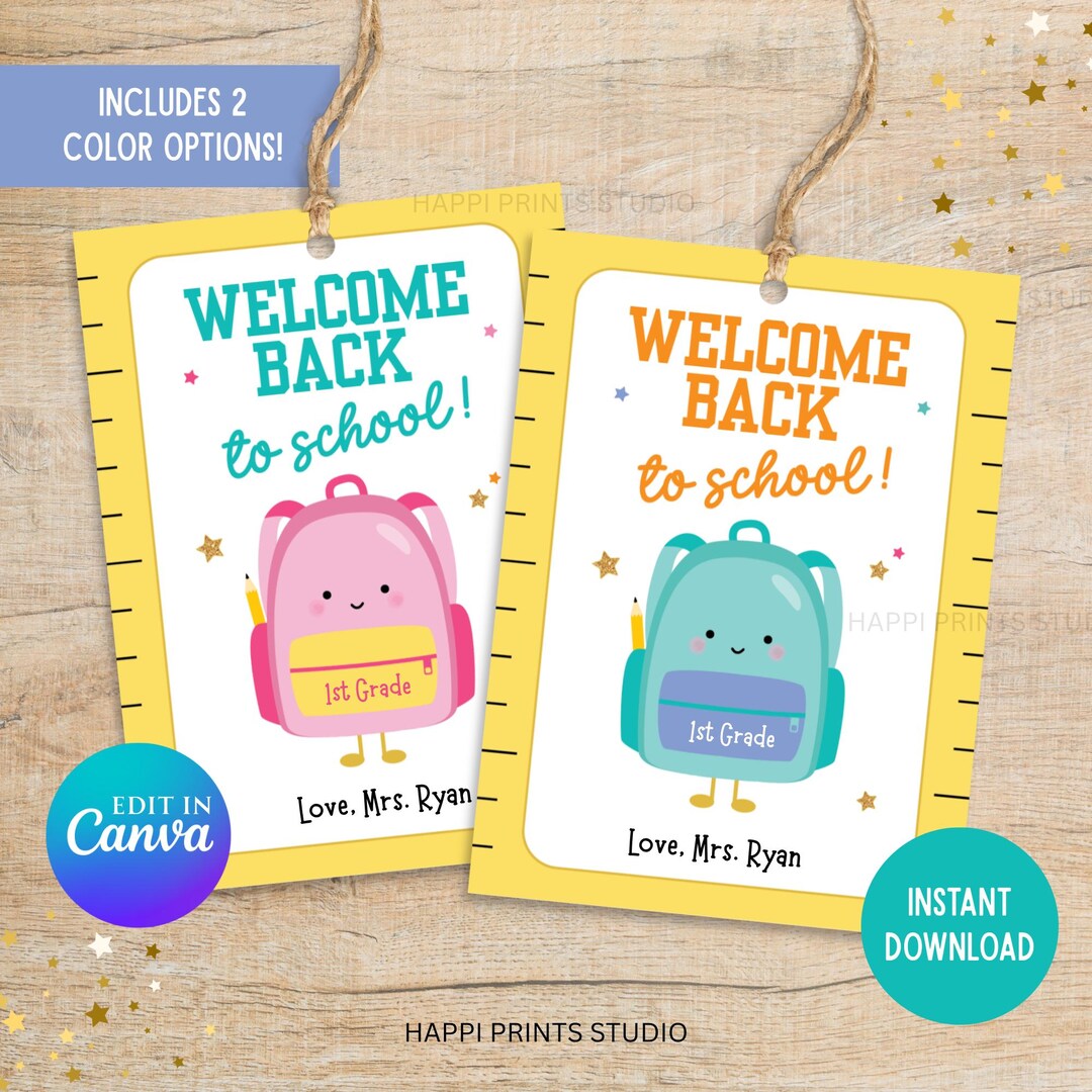 Welcome Back to School Gift Tag, Editable Kid School Backpack Gift Tag ...