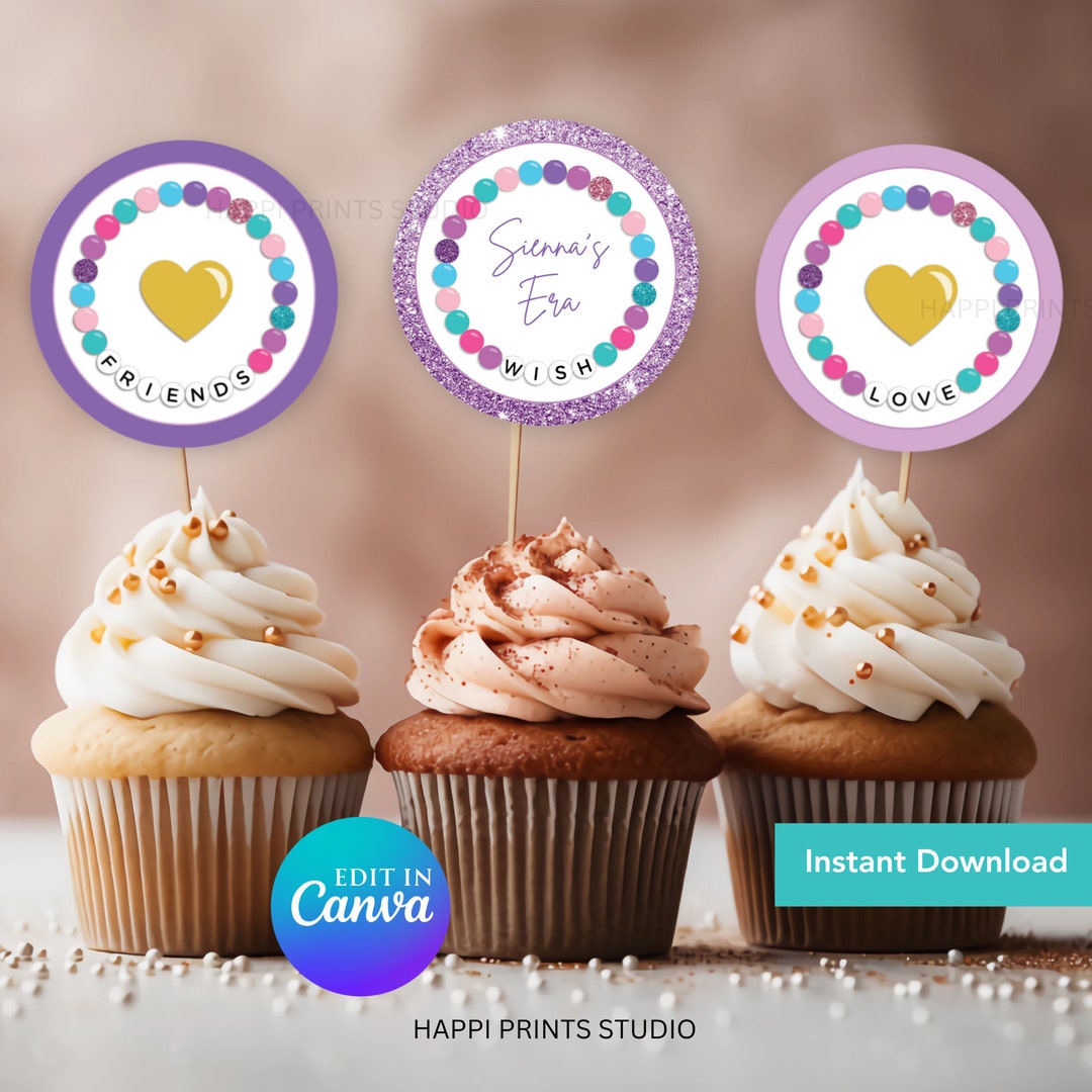 Purple Friendship Bracelet Printable Cupcake Toppers, Eras Cupcake ...