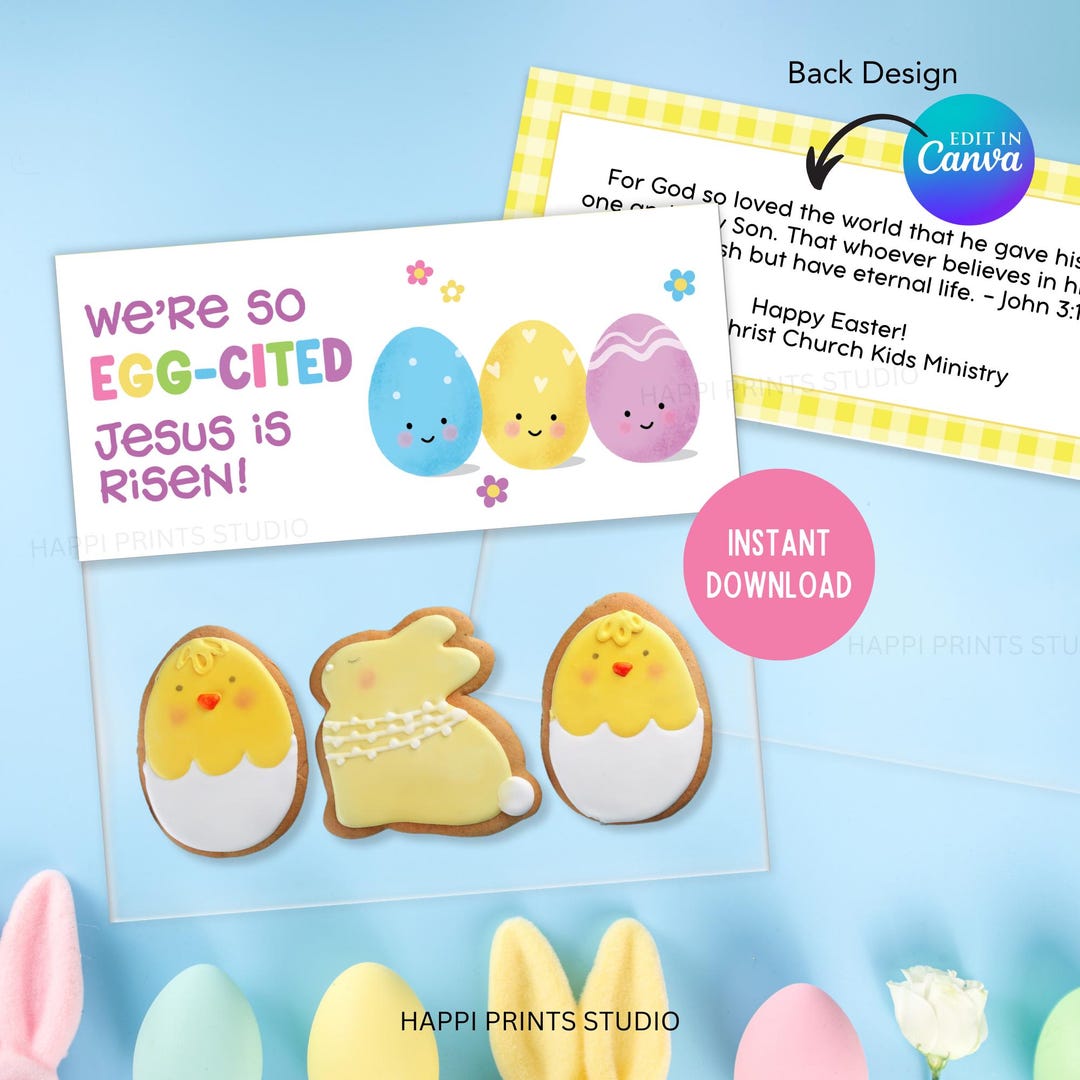 Egg-cited Jesus is Risen Easter Bag Topper, Printable Easter Treat Bag ...