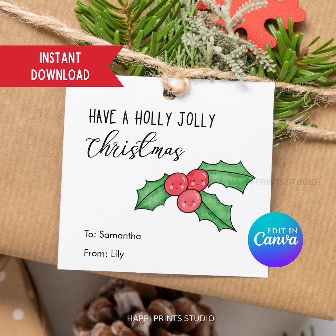 Editable Christmas Gift Tag, Holly Jolly Christmas Printable Gift Tag ...