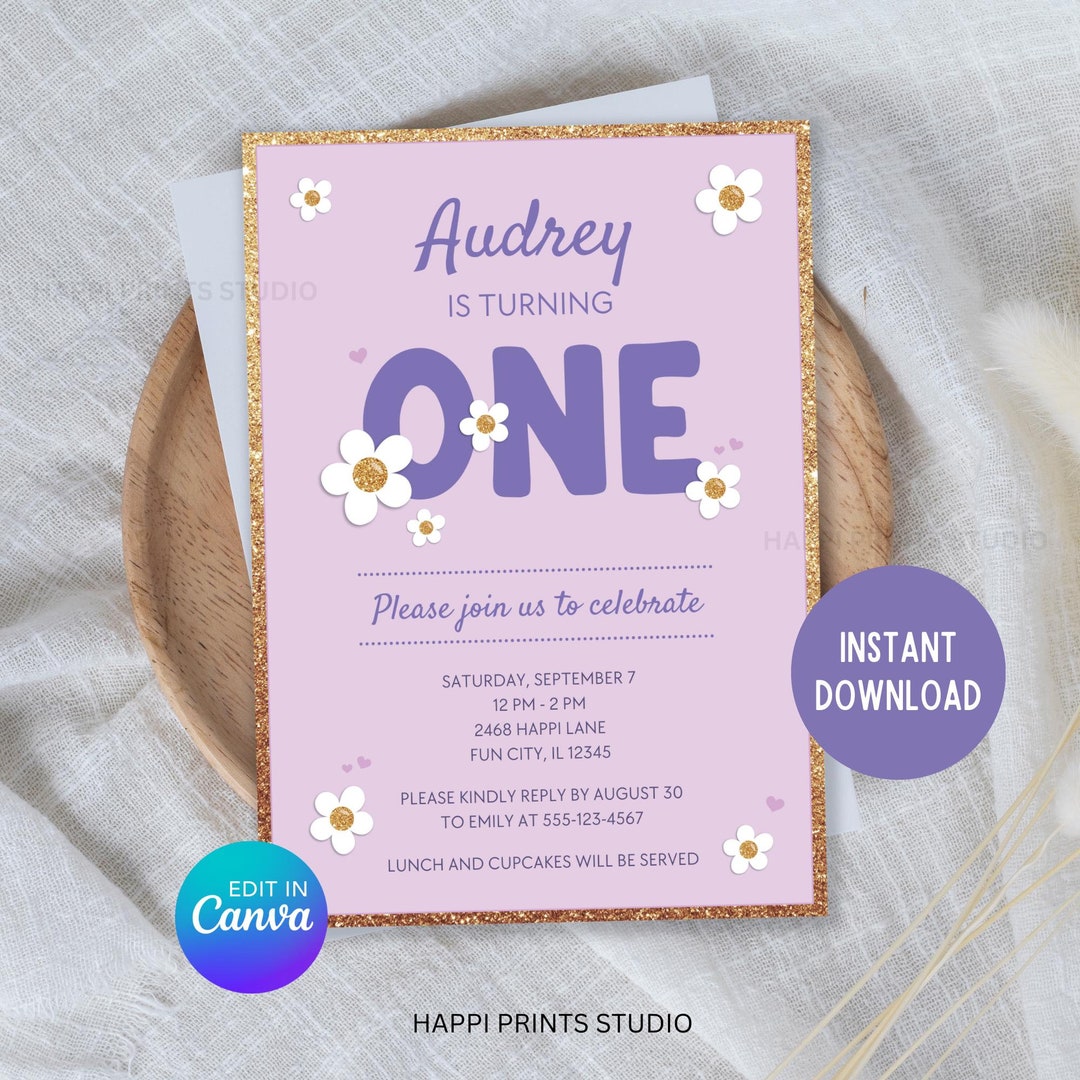 Daisy First Birthday Printable Invite, Editable Boho Daisy Flower ...