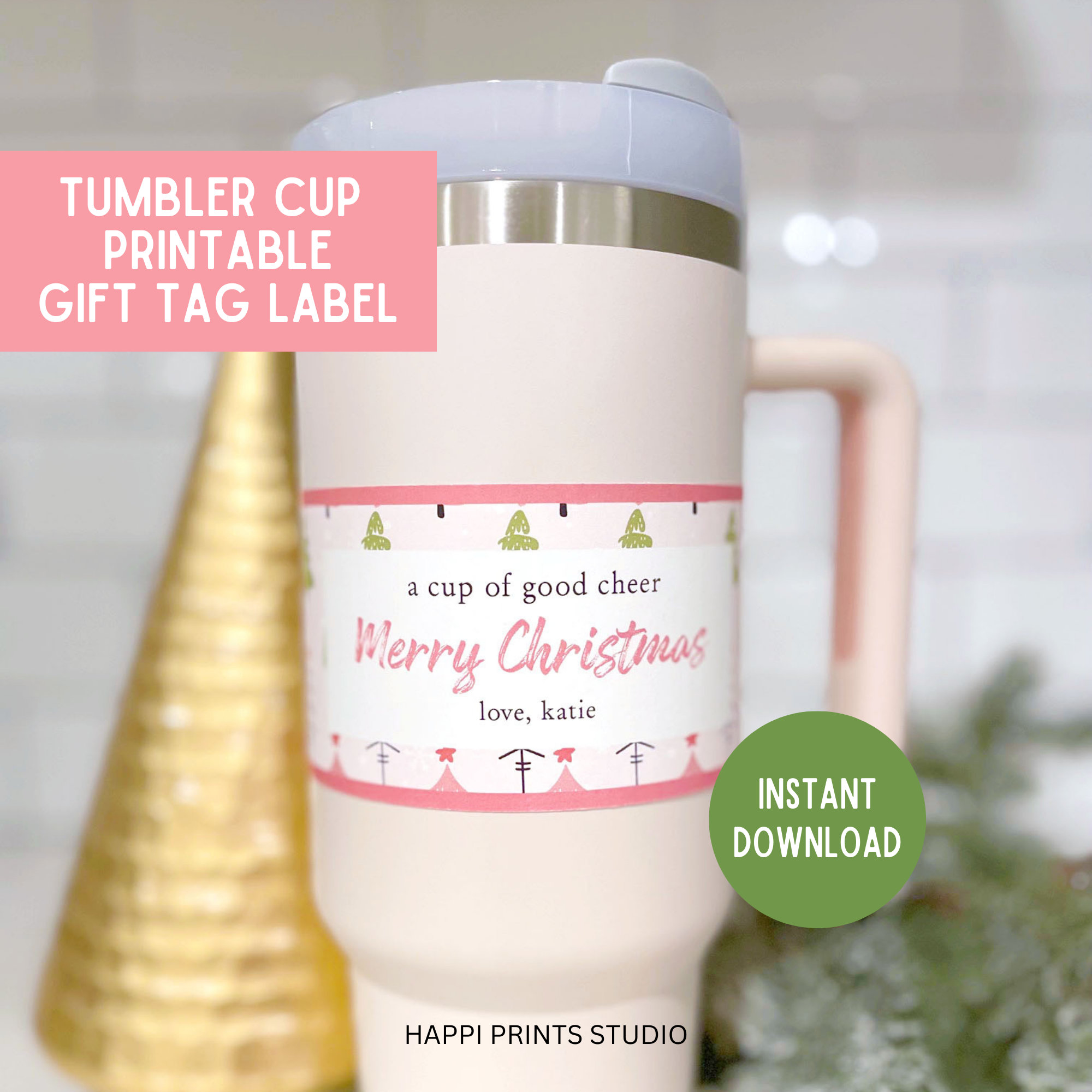 Editable Christmas Gift Tag, Custom 40oz Tumbler Gift Tag, Water Bottle ...