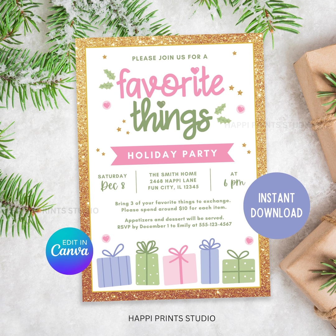 Favorite Things Holiday Party Invitation, Editable Christmas Gift ...