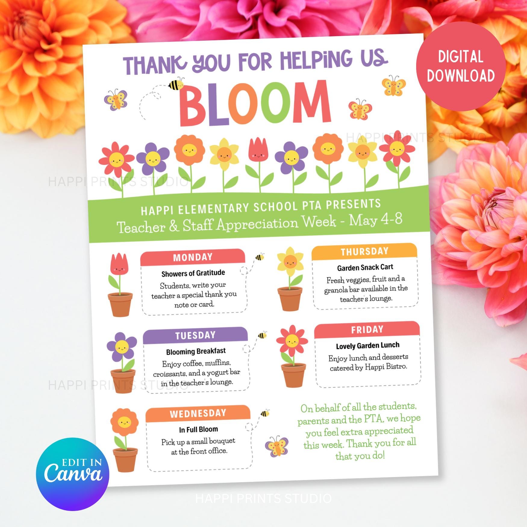 Flower Grow Theme Teacher Appreciation Week Flyer, Thank You for ...